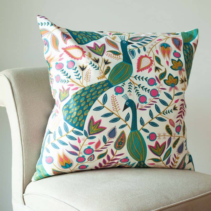 Quirky Peacock Print Extra-Large Cushion - Linen Loft