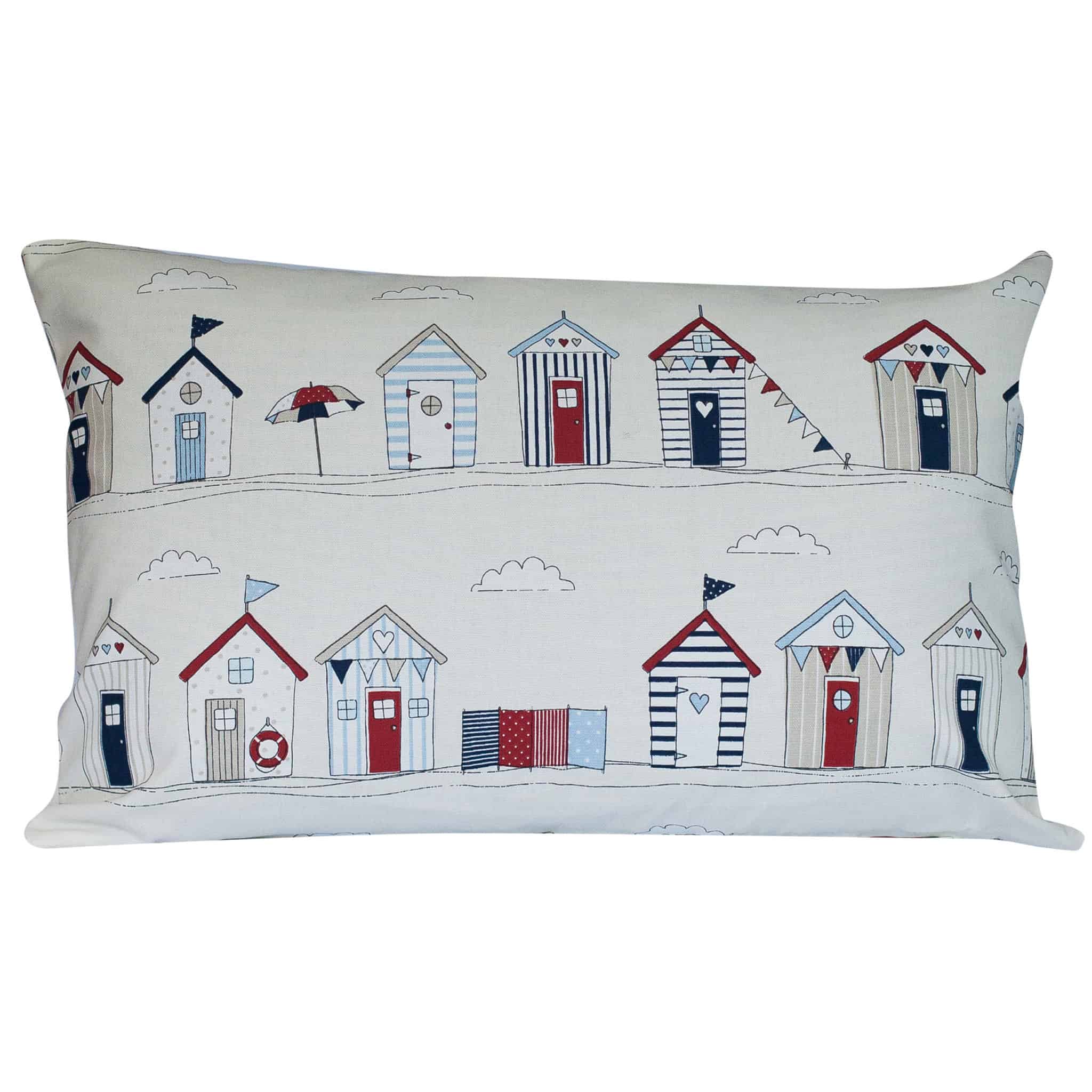 Beach Hut Print XL Rectangular Cushion - Linen Loft
