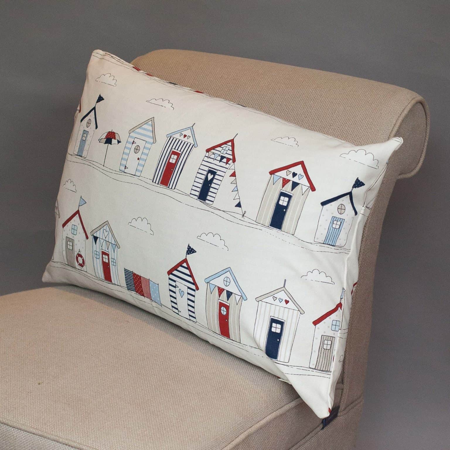 Beach Hut Print XL Rectangular Cushion - Linen Loft