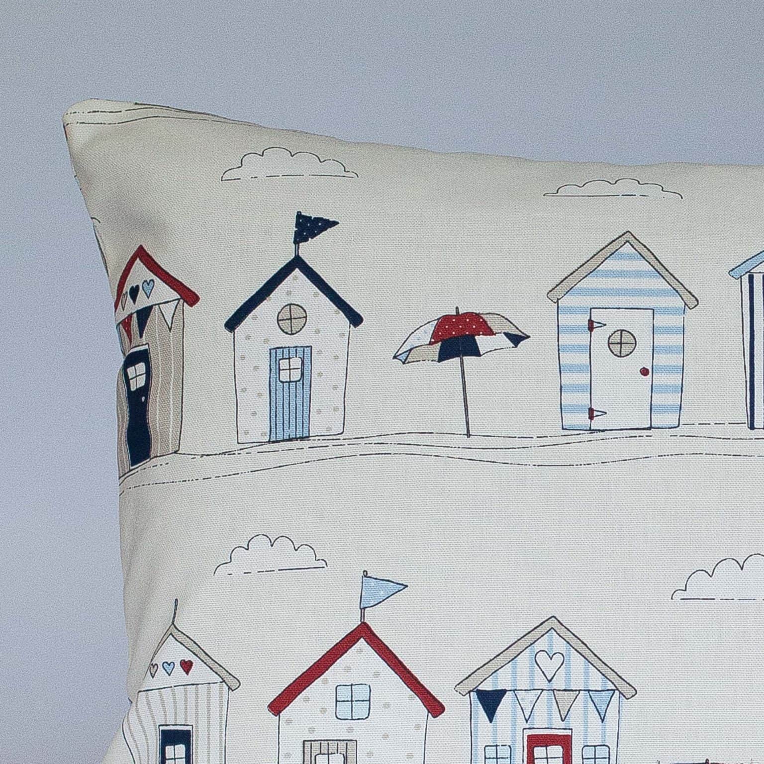 Beach Hut Print XL Rectangular Cushion - Linen Loft