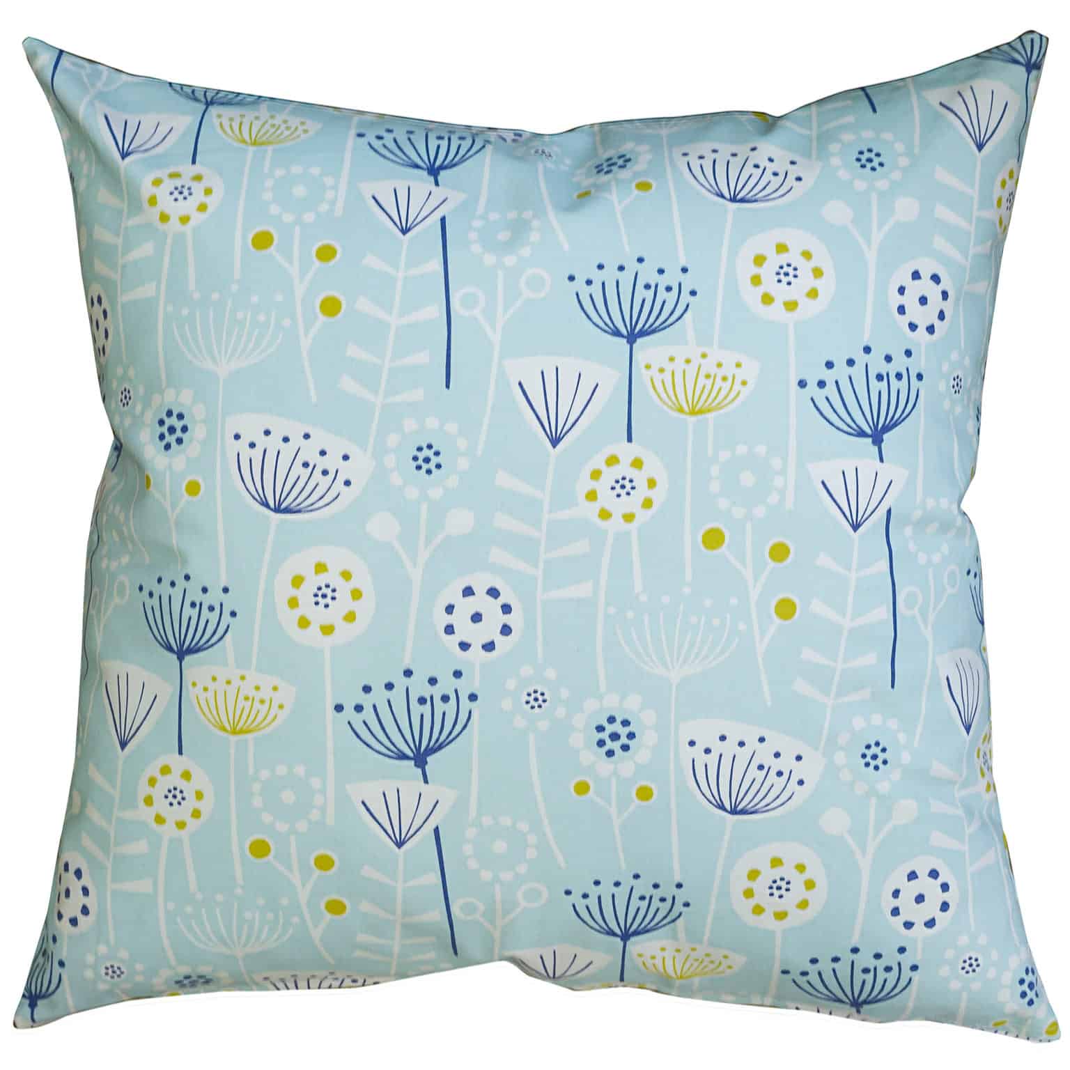 Geometric Scandi Floral Extra-Large Cushion in Duck Egg Blue - Linen Loft