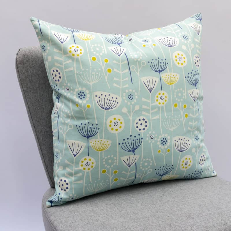 Geometric Scandi Floral Extra-Large Cushion in Duck Egg Blue - Linen Loft