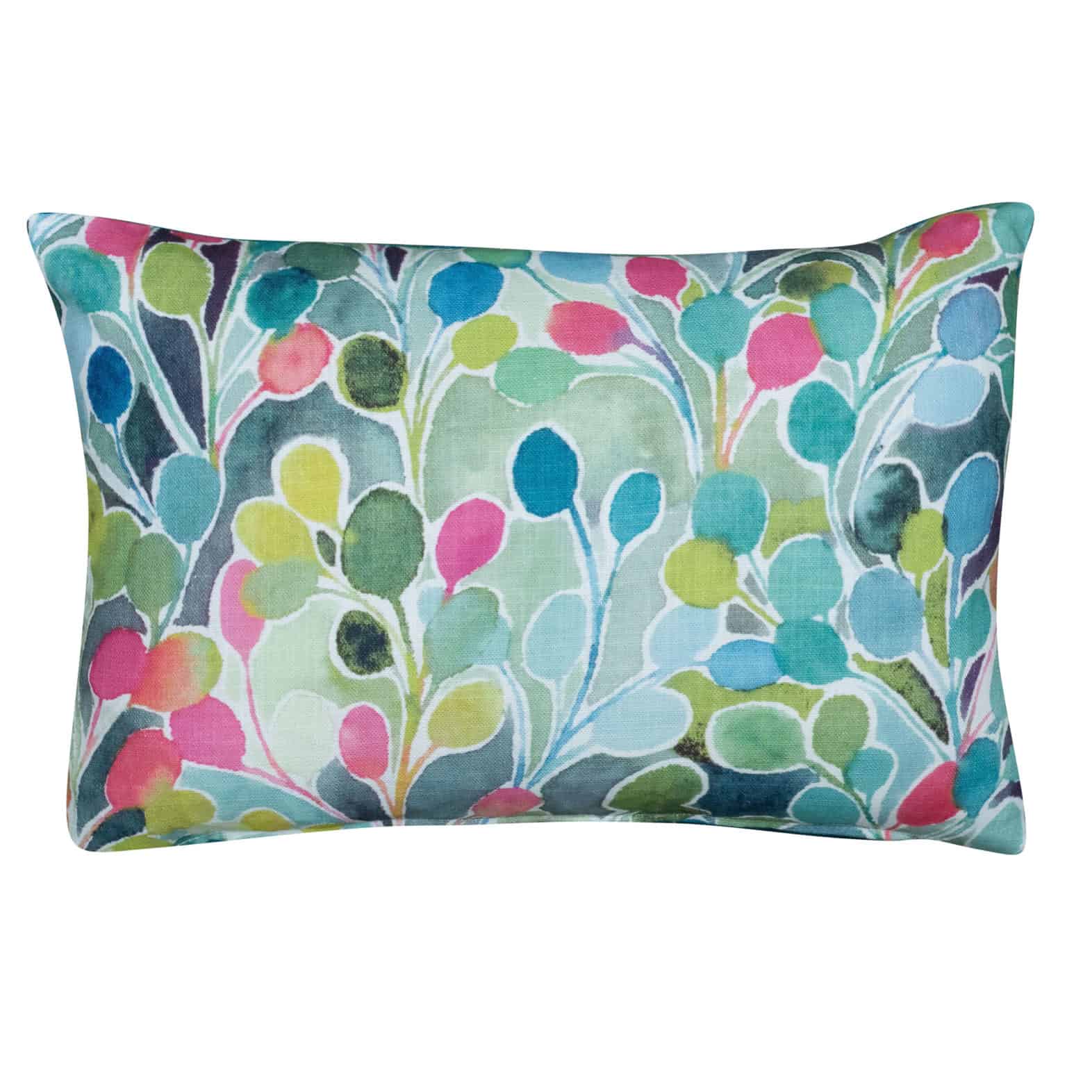 Folio Natural Leaf Print Boudoir Cushion in Multicolour - Linen Loft