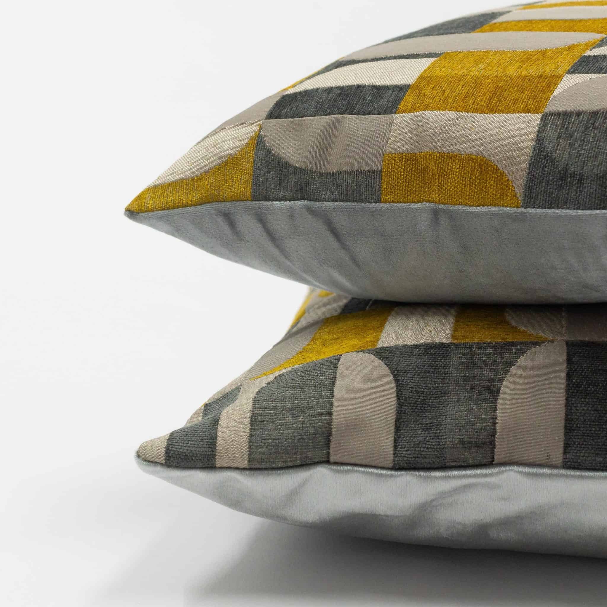 Moderne Art Deco Geo Cushion in Ochre - Linen Loft