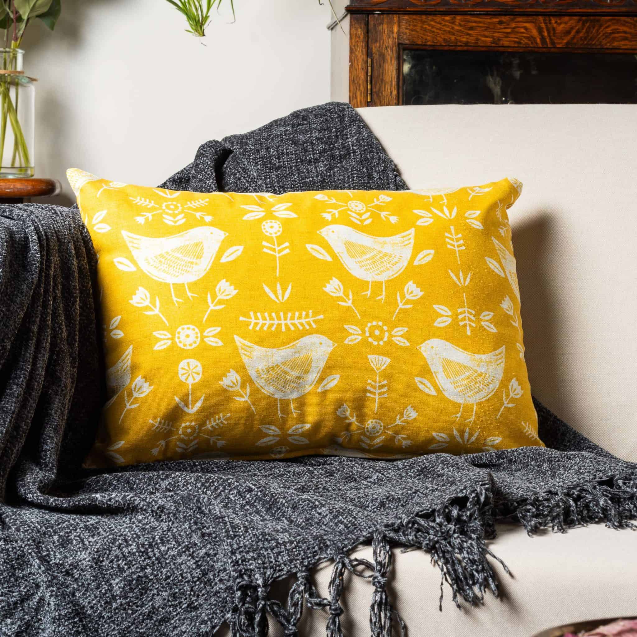 Scandi Geometric Birds Boudoir Cushion - Linen Loft