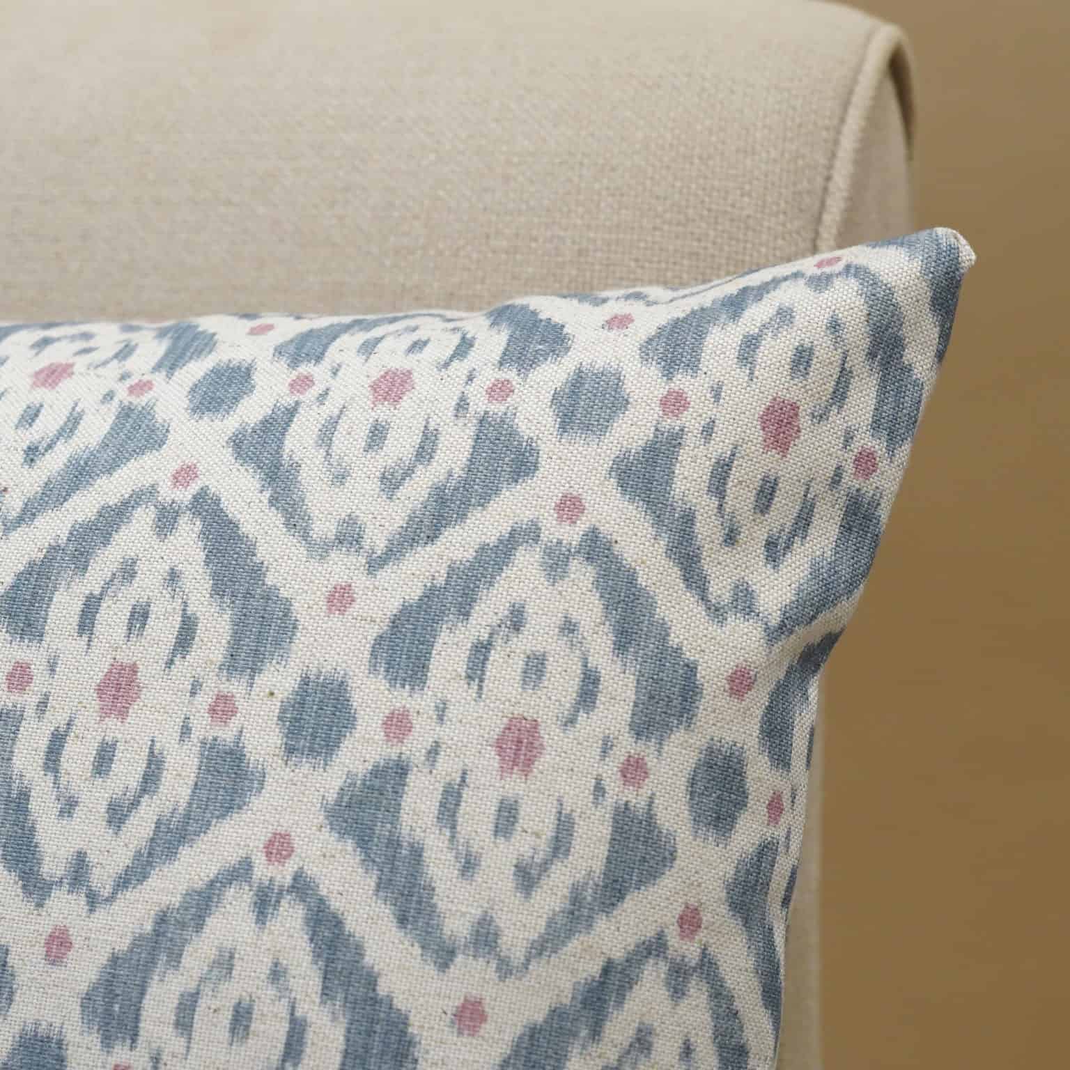 Santorini Linen Blend XL Rectangular Cushion in Blue and Pink - Linen Loft
