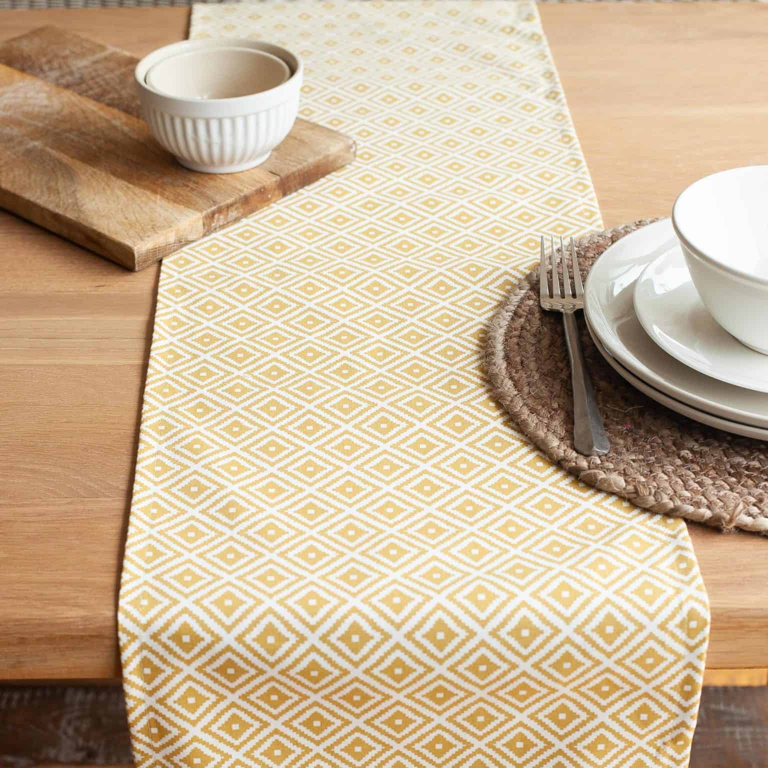Scandi Ikat Table Runner in Ochre - Linen Loft