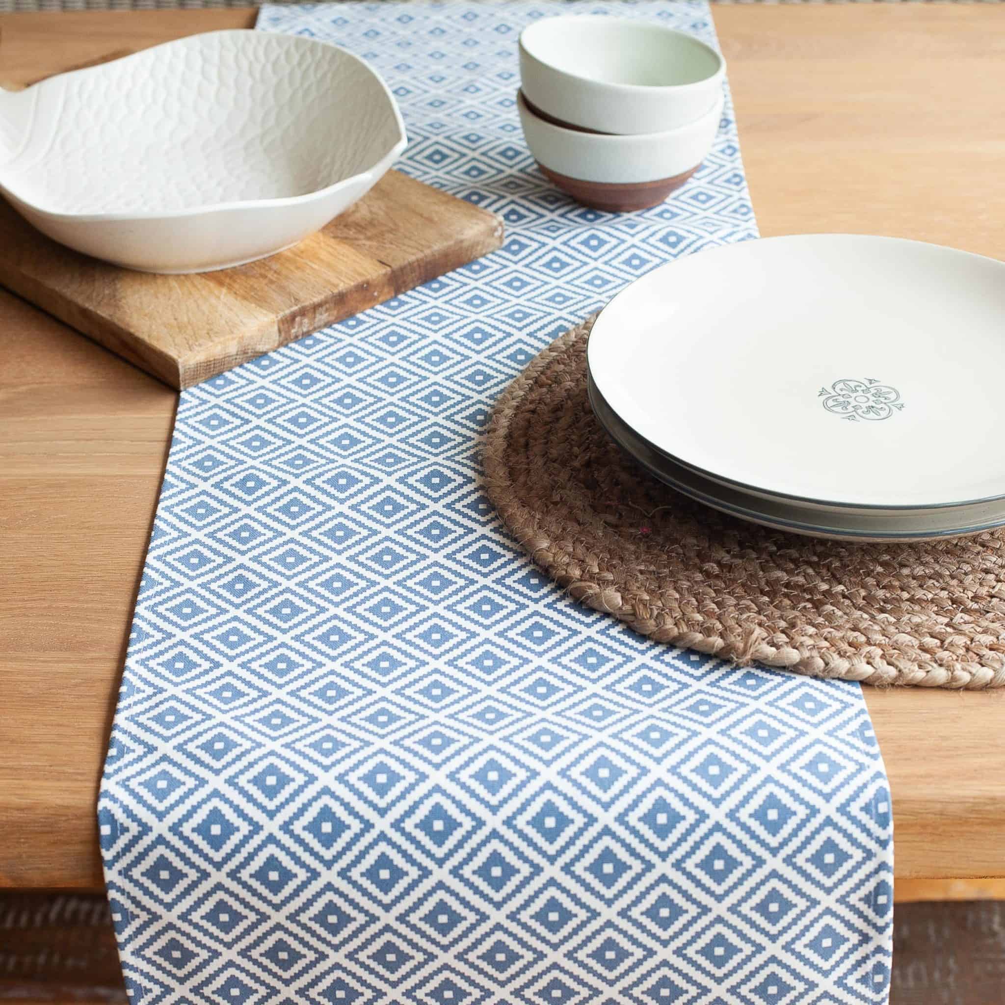Scandi Ikat Table Runner in Denim - Linen Loft