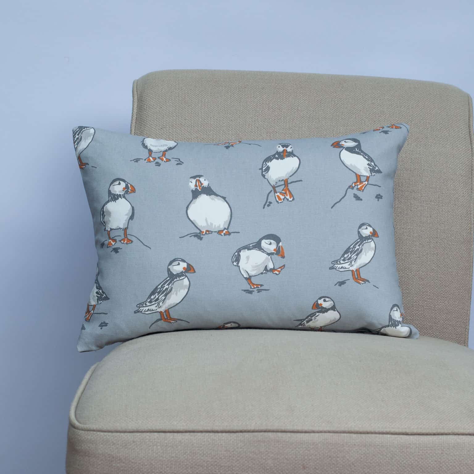 Puffins Boudoir Cushion in Light Grey - Linen Loft