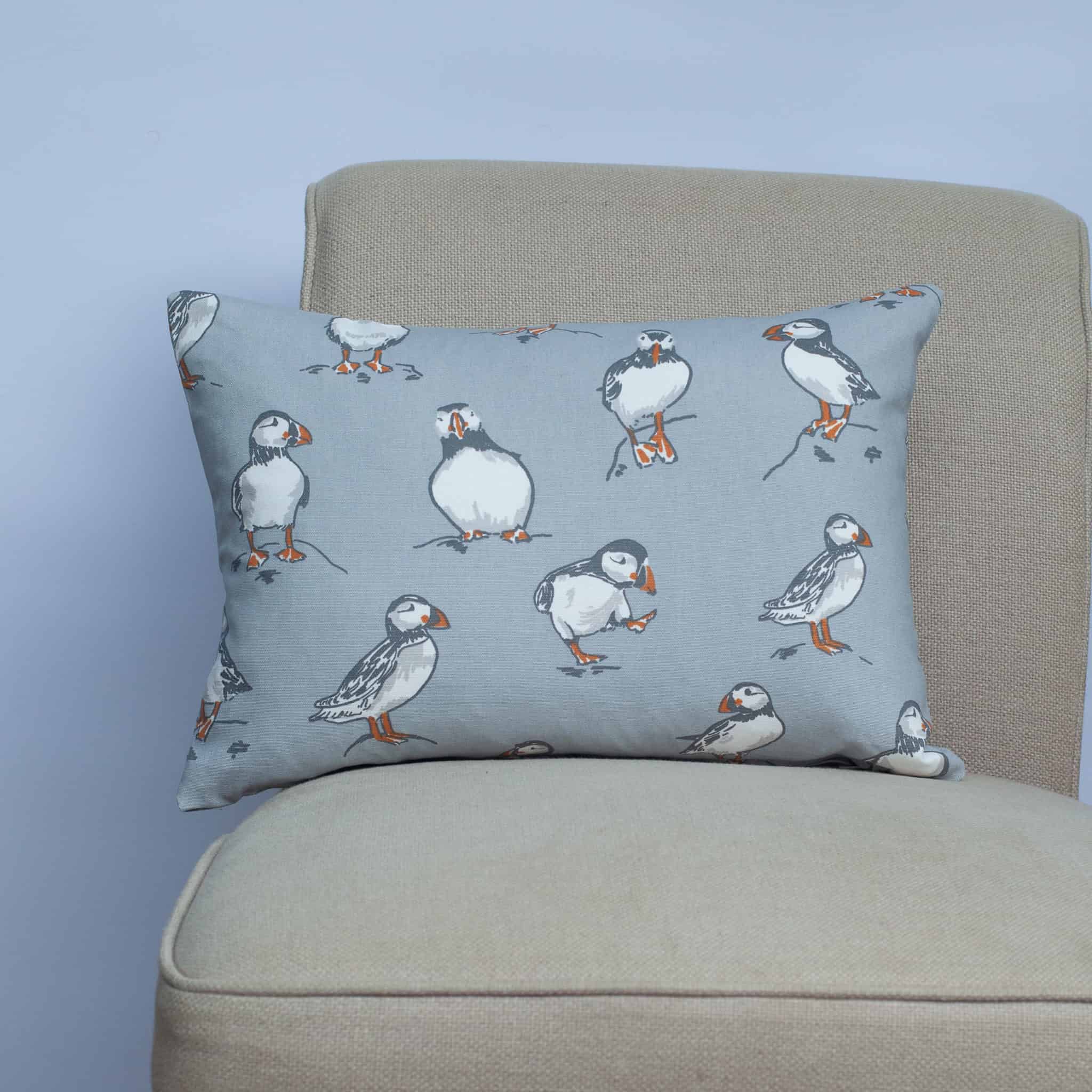 Puffins Boudoir Cushion in Light Grey - Linen Loft