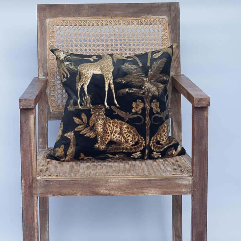 Velvet Animal Print Cushion in Black and Gold - Linen Loft