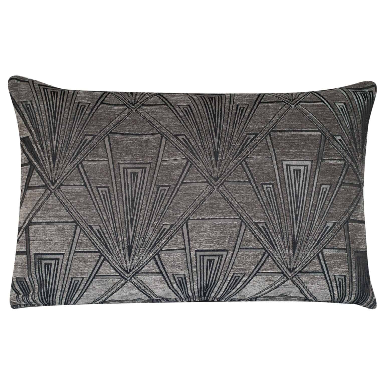Art Deco Geometric XL Rectangular Cushion in Grey and Silver - Linen Loft