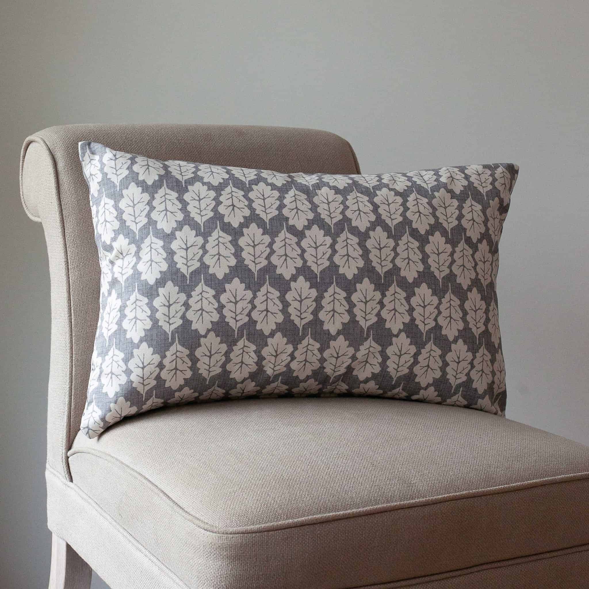 Autumn Leaf XL Rectangular Cushion in Dove Grey - Linen Loft