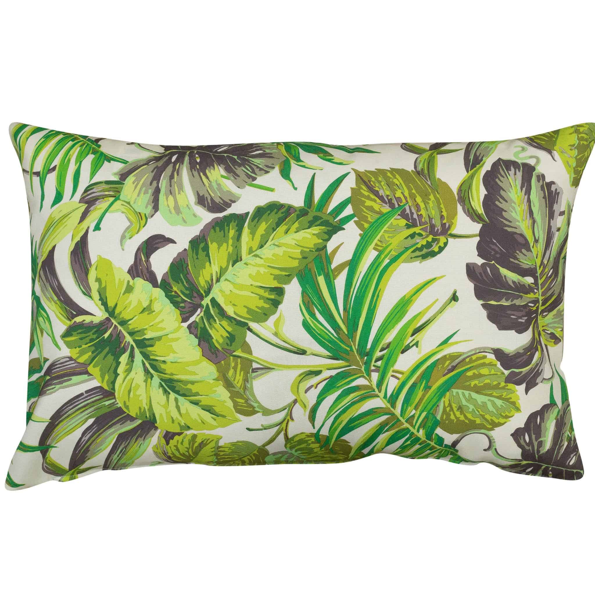 Tropical Leaves Outdoor XL Rectangular Cushion in Green - Linen Loft