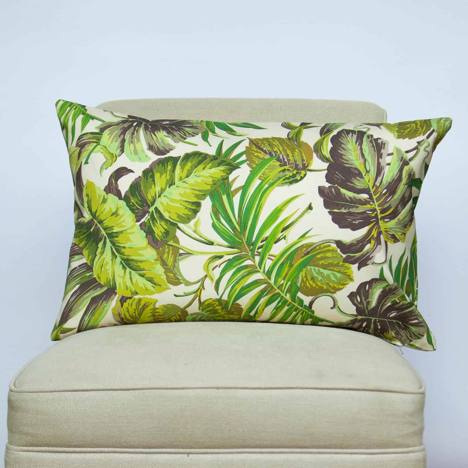 Tropical Leaves Outdoor XL Rectangular Cushion in Green - Linen Loft