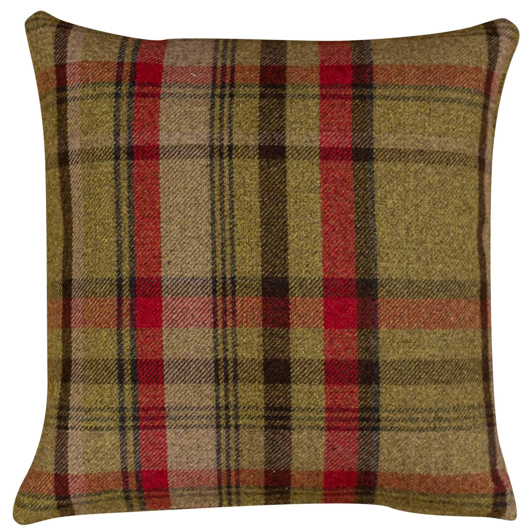 Tartan Check Cushion in Sage Green - Linen Loft
