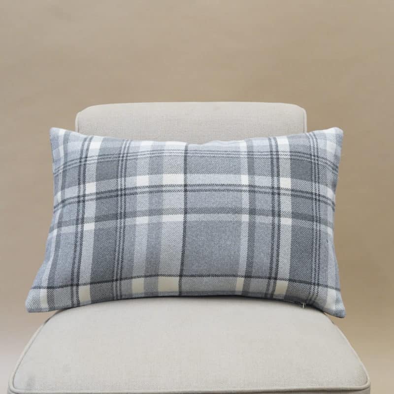 Tartan Check XL Rectangular Cushion in Slate Grey - Linen Loft
