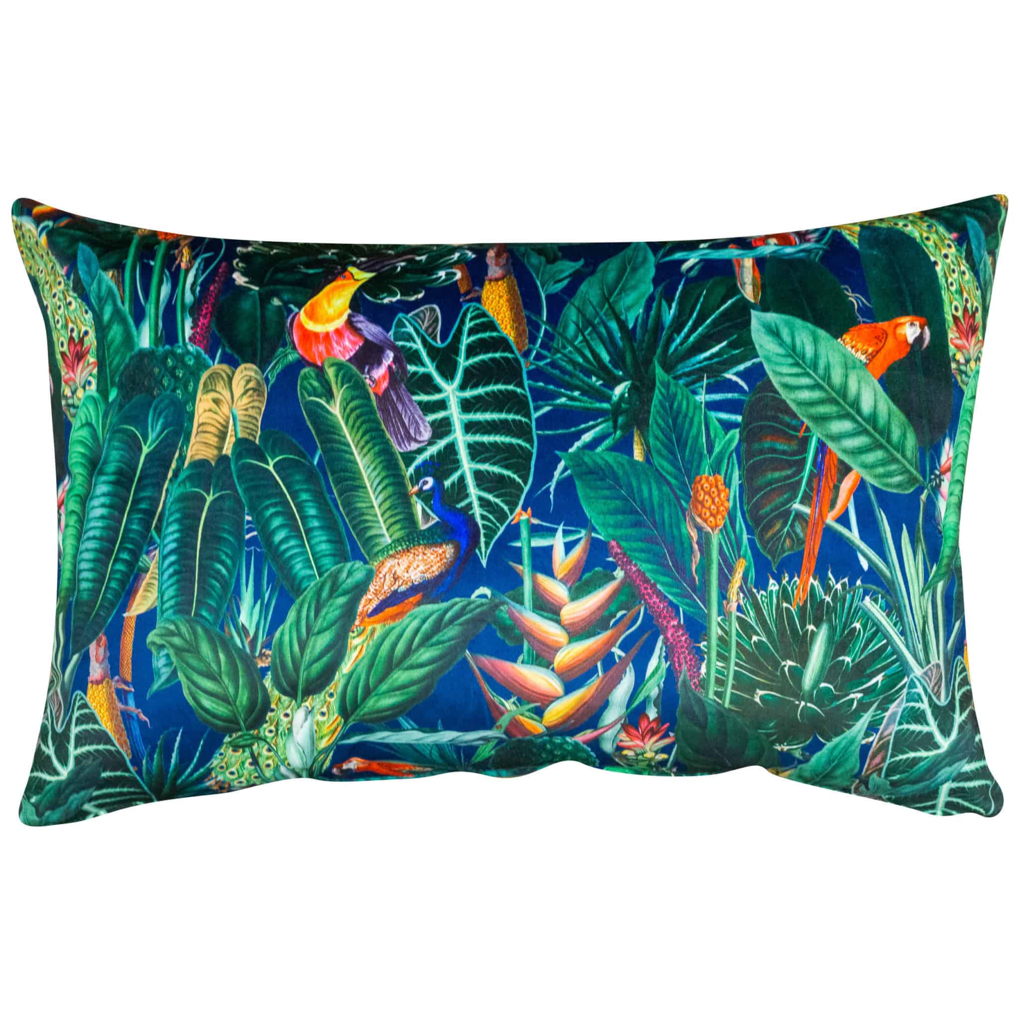 Lima Jungle Birds Velvet XL Rectangular Cushion in Navy - Linen Loft