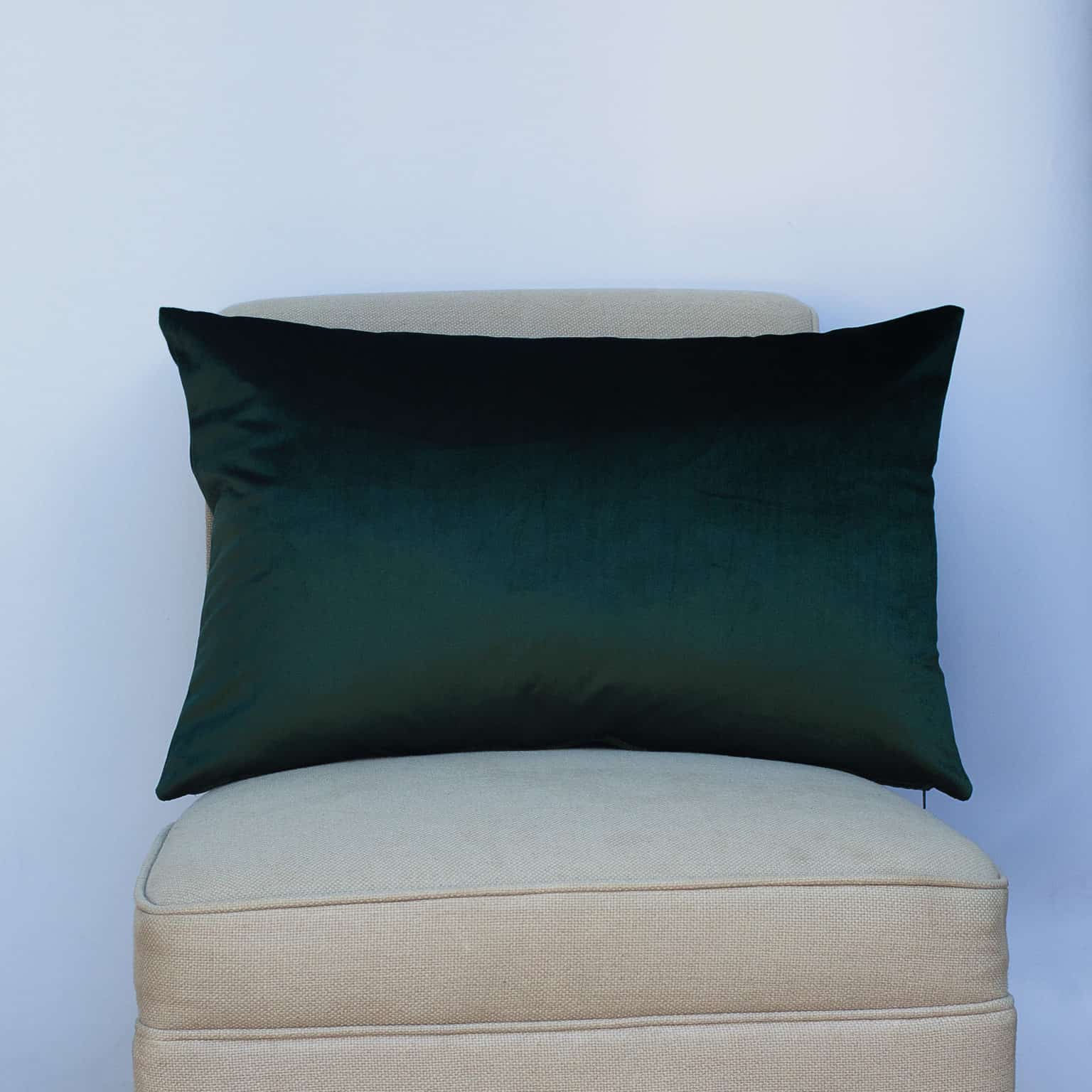 Bella Plain Velvet XL Rectangular Cushion in Green - Linen Loft