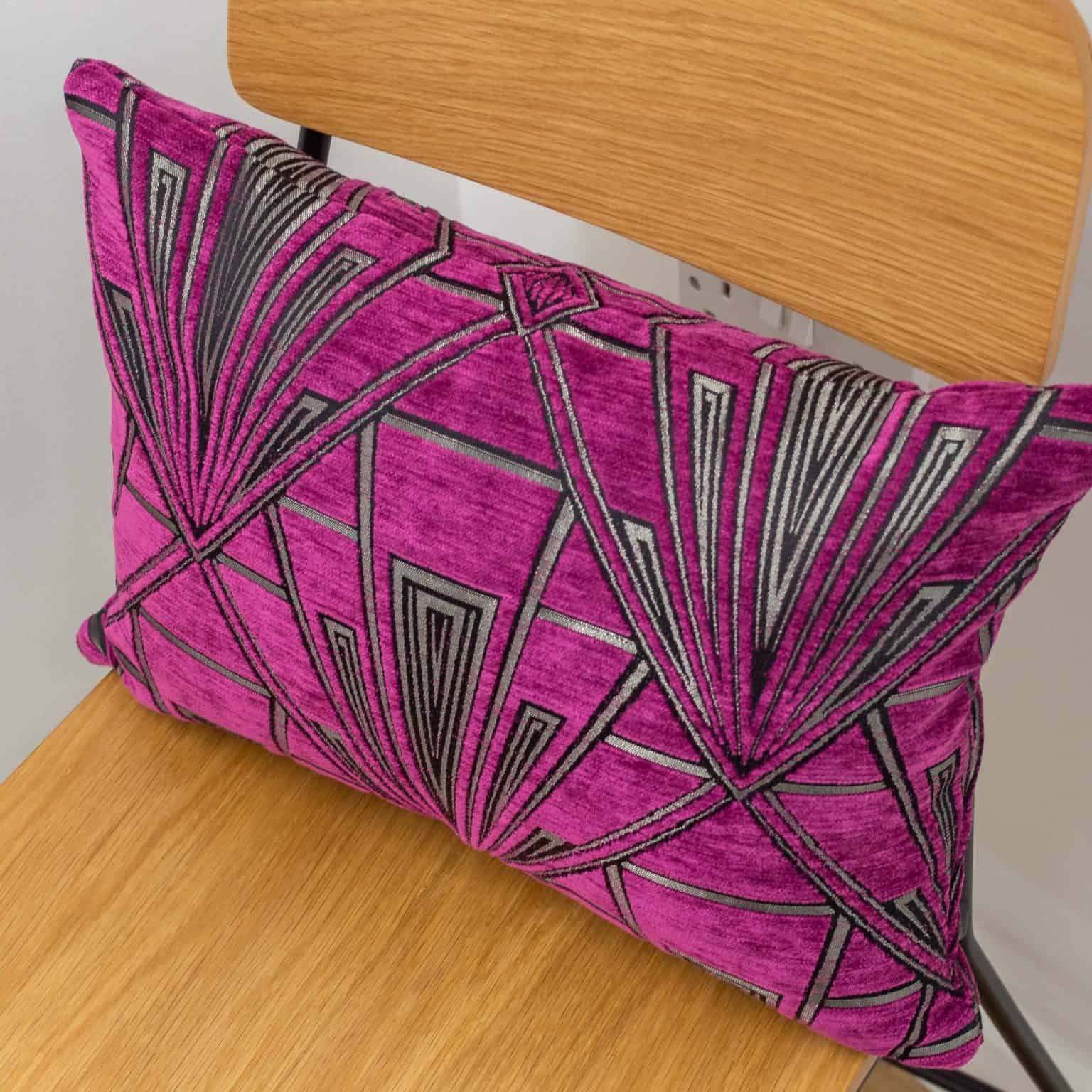 Art Deco Geometric Boudoir Cushion in Pink and Silver - Linen Loft