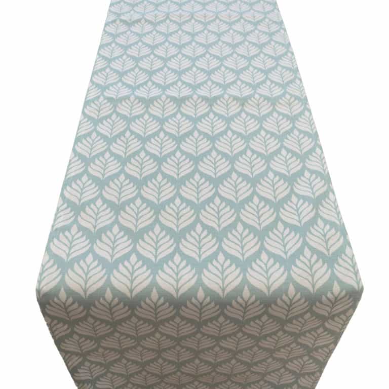 Scandi Leaf Table Runner in Duck Egg Blue - Linen Loft